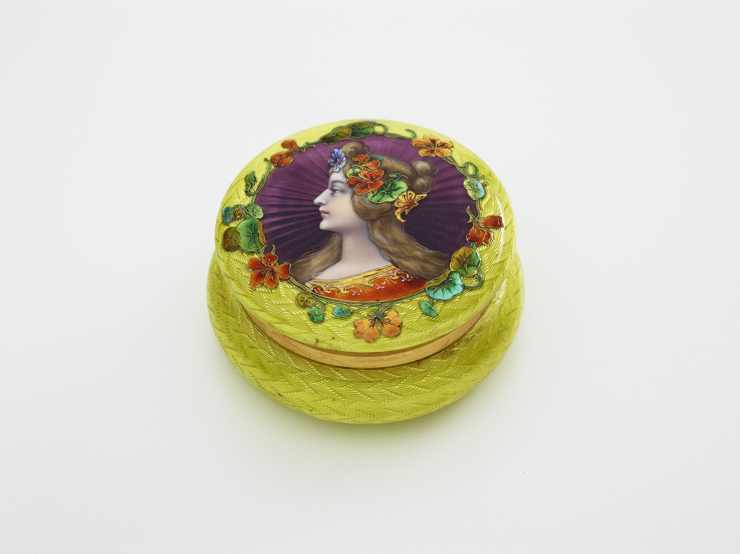 Art Nouveau Trinket Box with a Woman Portrait Adorned with Flowers ...